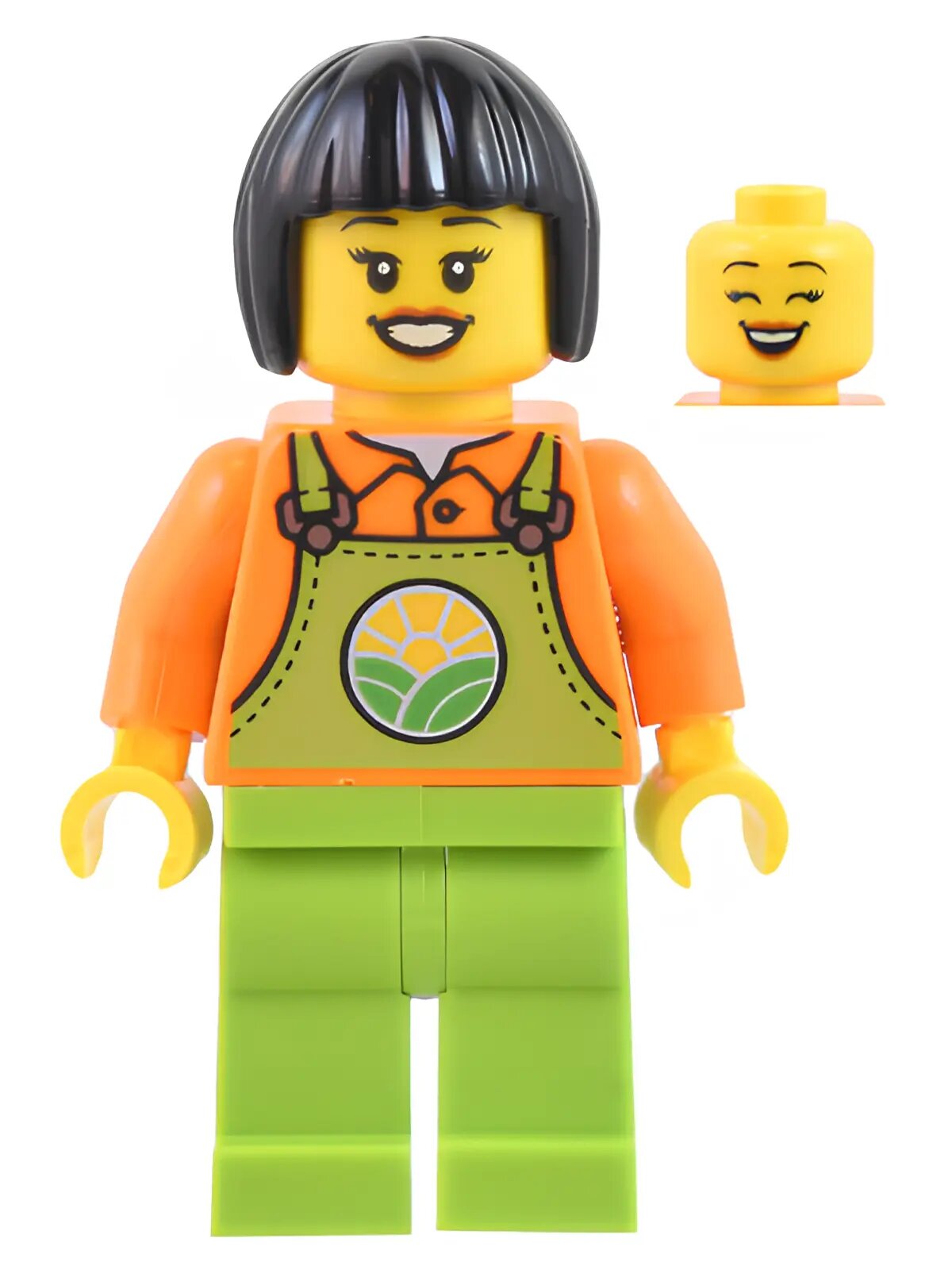 Минифигурка Lego Farmer - Female, Lime Overalls over Orange Shirt, Lime Legs, Black Short Hair cty1444 U