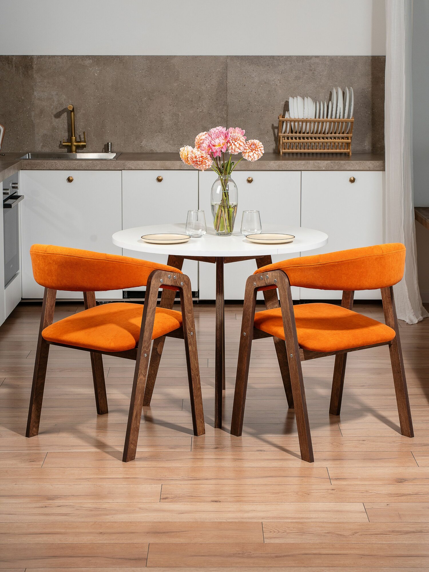 Стулья для кухни 2 шт комплект деревянные мягкие со спинкой кресла для обеденной зоны, антивандальный велюр, Терракот