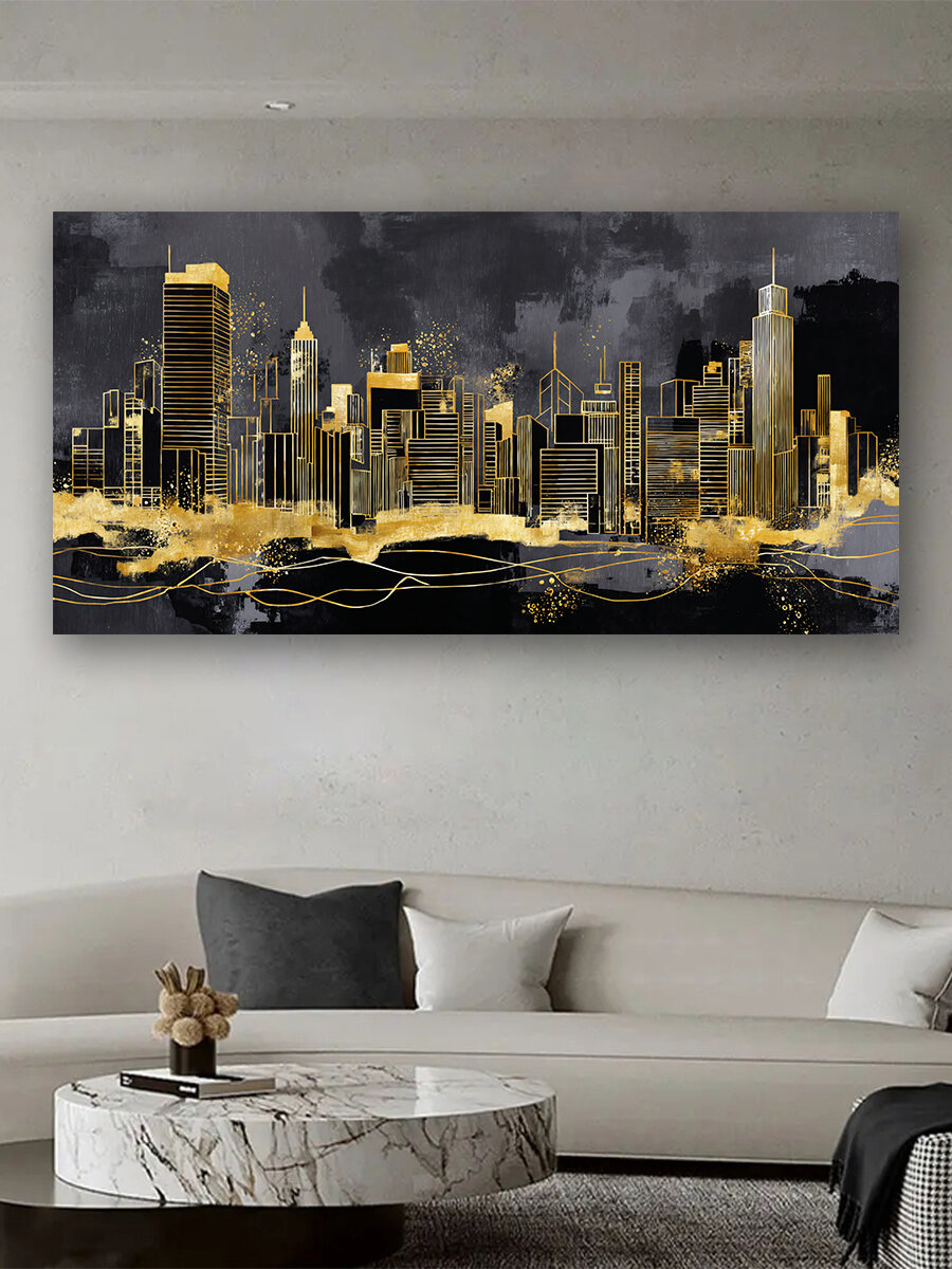 Интерьерная картина на стену горизонтальная - "Город / Пейзаж / Небоскребы" , 40х80 см.