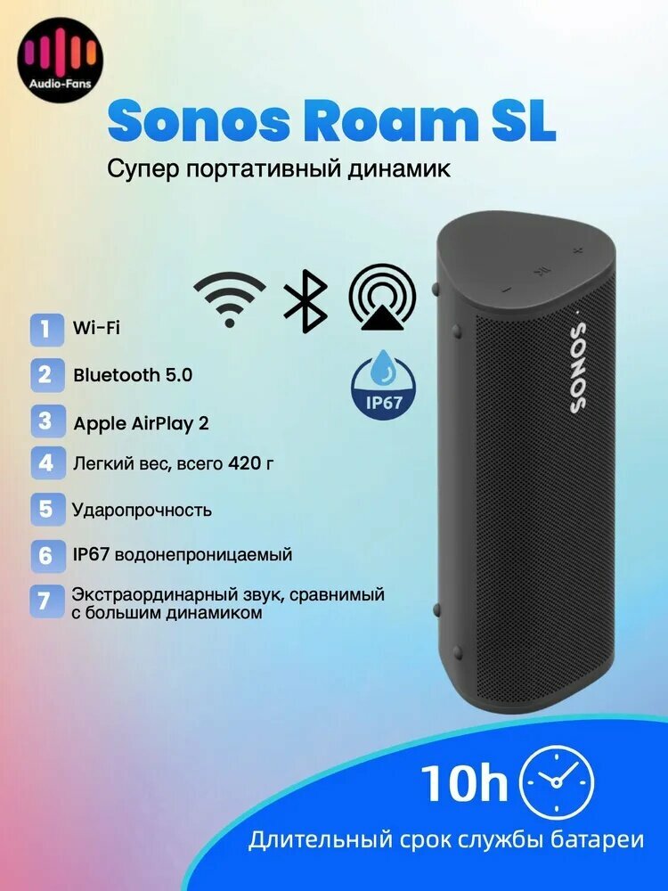 Беспроводной динамик SONOS Roam SL Black WiFi/Bluetooth/AirPlay