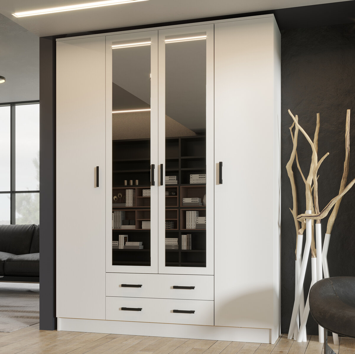 Шкаф распашной 4х створчатый Квадро Белый гладкий, 160ш*48.7г*220в см