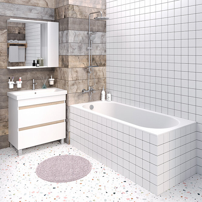 Ванна CASTONE "Ария", мраморная, белая, прямоугольная, 170x75 см