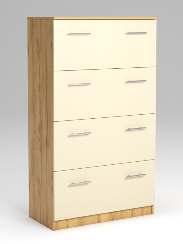 Комод Бревнэс с 4 ящиками широкий, Дуб Золотистый и Крем Вайс