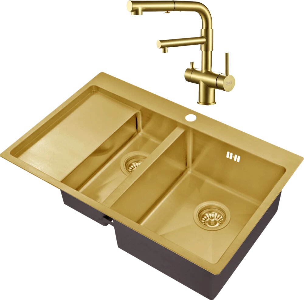 Комплект Мойка Zorg Inox PVD SZR 5178-2-R, bronze / Смеситель Sanitary SZR-3216 Bronze, бронза