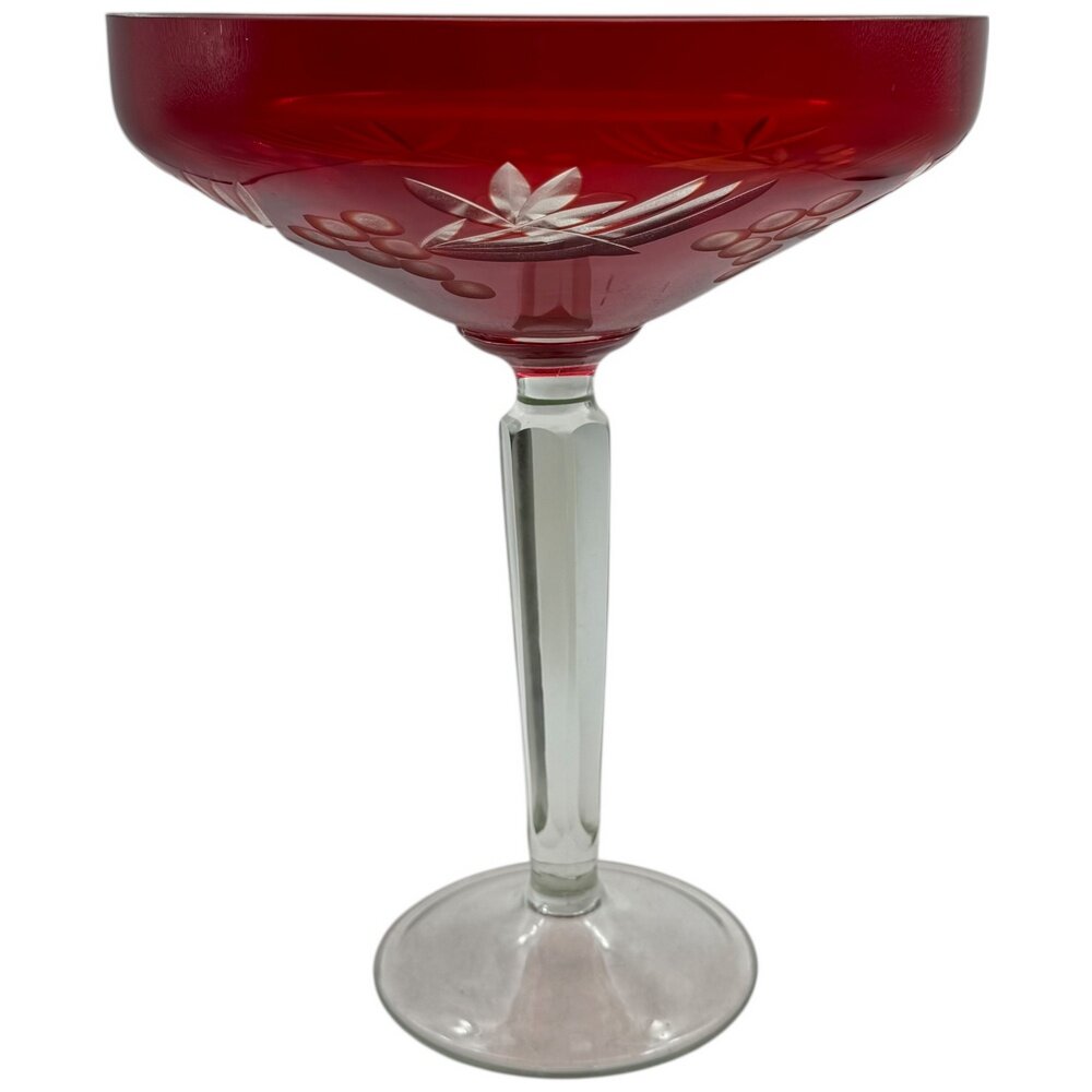 Фруктовница на ножке, 30 см, хрусталь (красный), АГ,1960-1970 г, Дятьковский ХЗ, СССР (Лот 3)