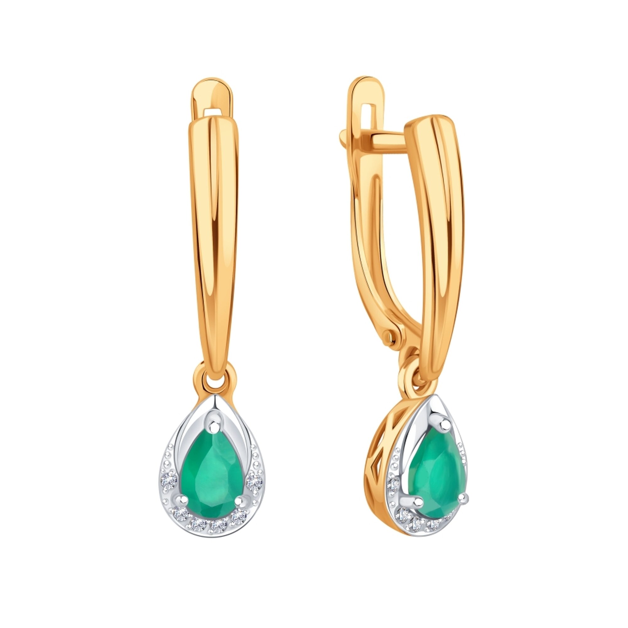 Серьги, красное золото, 585 проба, агат, фианит