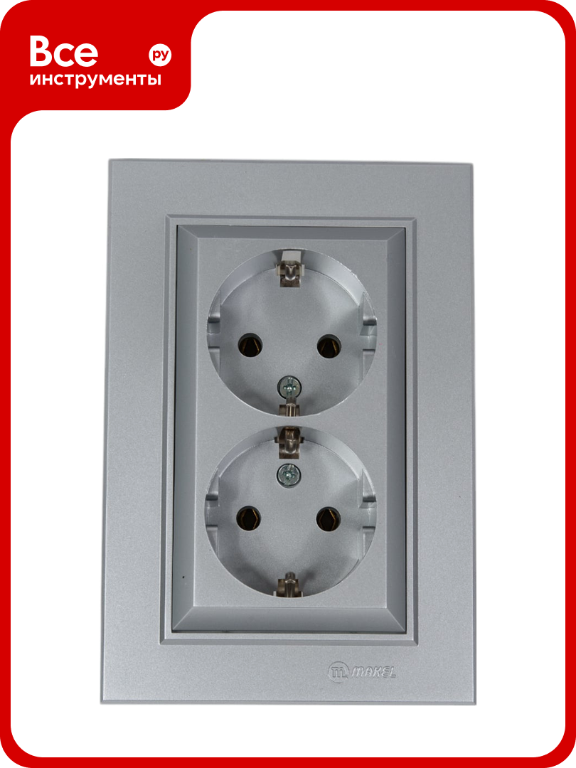 Розетка 2-я MAKEL с/з СП Karea 16А IP20 серебро 56065082