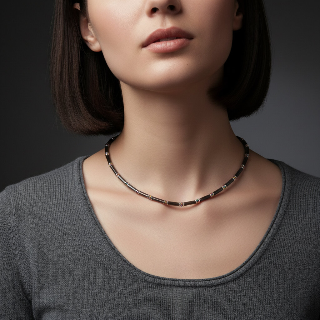 Чокер, гематит, перламутр