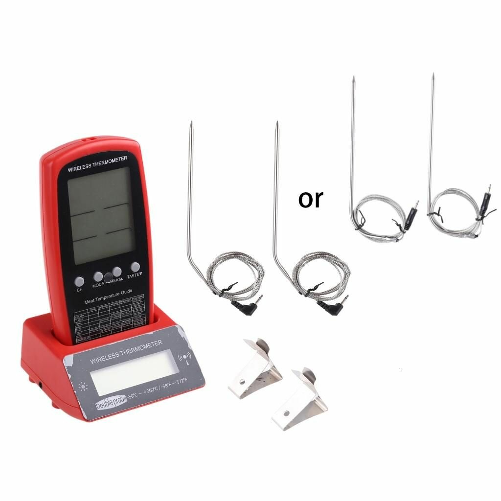 Беспроводной электронный пищевой термометр с двойным зондом (без батареи)-красный