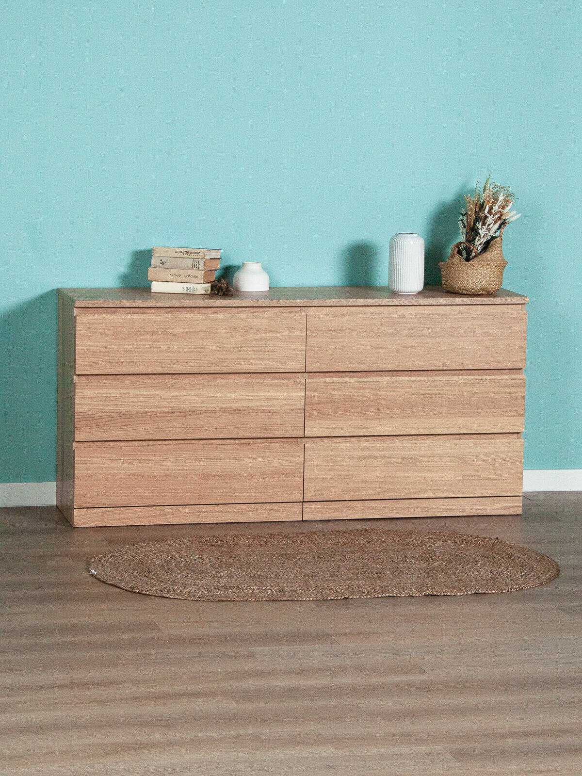 Комод для одежды с ящиками большой, 160х40х78 см, шпон натурального дерева, дуб беленый Гуд Лакк Варма