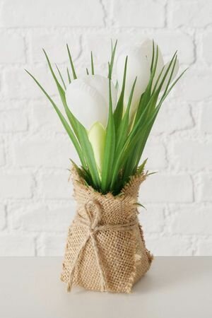 Искусственный цветок в горшке белый крокус, пластик, пенополистирол, метал, джут, 19 см, Boltze 2058373-1