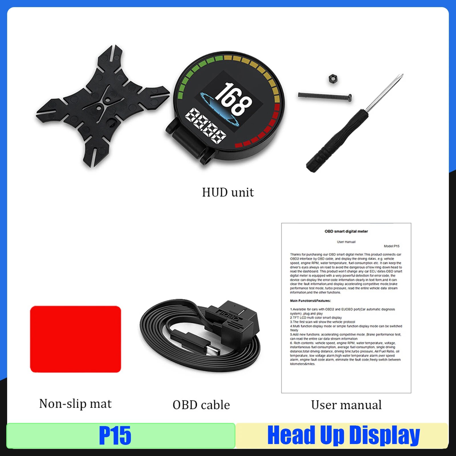 P15 HUD OBD2 Умный проекционный дисплей Спидометр Turbo Boost Давление Масло Вода Термометр Цифровой OBD2 Диагностическое предупреждение На заказ, P15