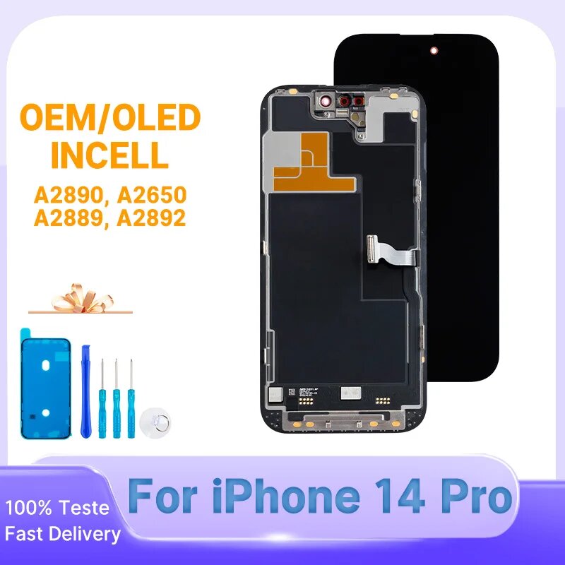 AMOLED ЖК-дисплей для iPhone 14 Pro, протестированный 3D сенсорный экран в сборе с дигитайзером для iPhone 14 Pro, замена компонента дисплея