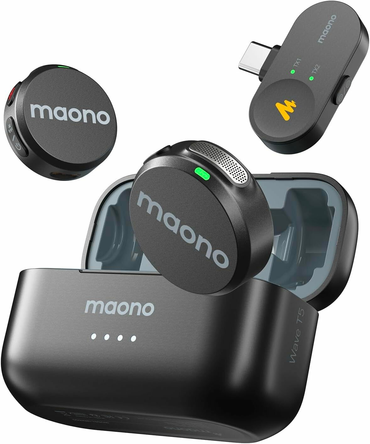 MAONO беспроводной петличный микрофон для iPhone 16/15/Android/планшета, разъем USB C, 48 кГц 24 бит, радиус действия 300 м, речевой фильтр, шумоподавление, - Wave T5