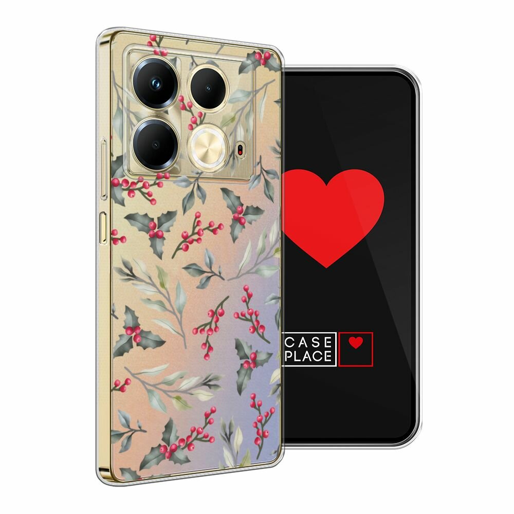 Чехол на Infinix Note 40 / Инфиникс Нот 40 с принтом Зимние ягоды паттерн, прозрачный — фото 1