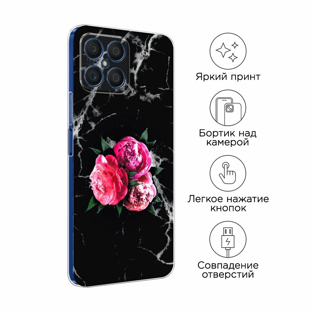 Чехол на Honor X8 / Хуавей X8 с принтом "Букет на черном мраморе" — фото 1