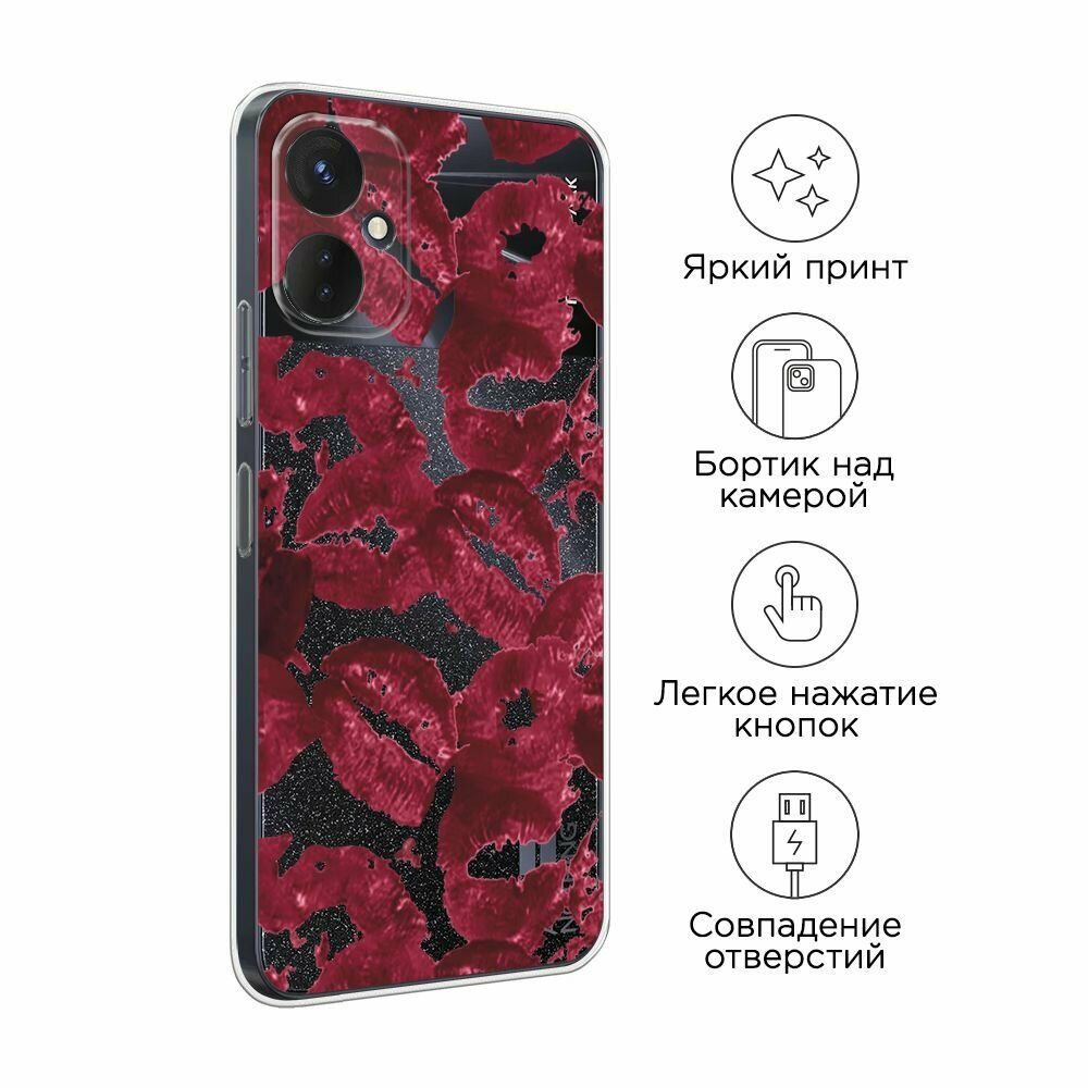 Чехол на Tecno Spark 9 Pro / Техно Спарк 9 Про с принтом "Помада паттерн 2", прозрачный — фото 1
