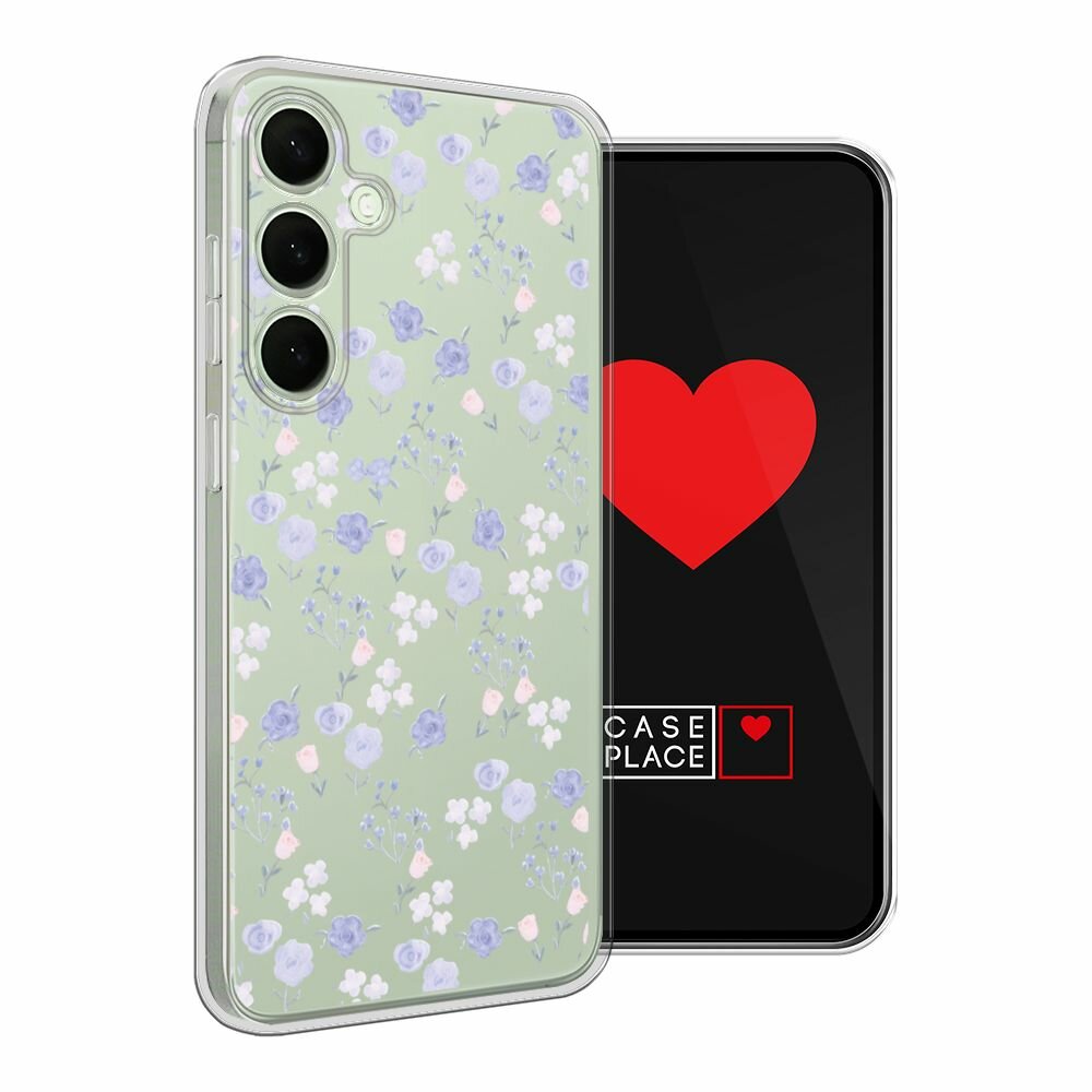 Чехол на Samsung Galaxy S25 Plus / Самсунг S25 Плюс с принтом "Сиреневые розы паттерн", прозрачный — фото 1
