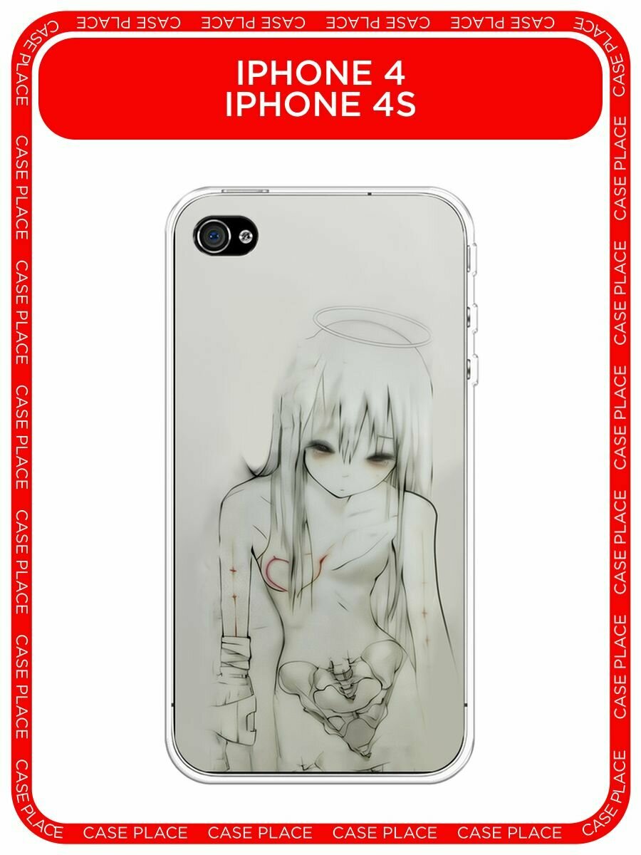 Чехол на Apple iPhone 4/4S / Айфон 4/4S с принтом "Аниме рисунок чёрно-белый"