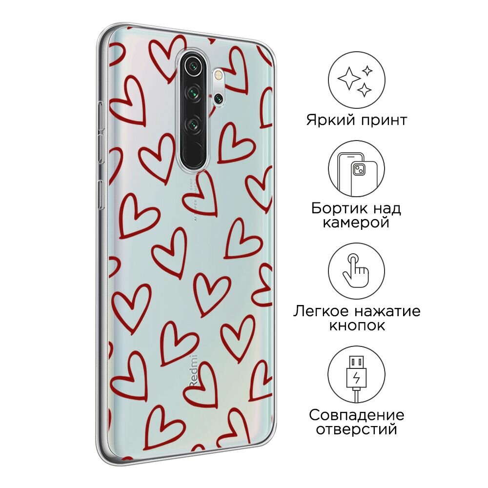 Чехол на Xiaomi Redmi Note 8 Pro / Сяоми Редми Нот 8 Про с принтом "Little hearts doodles 2 - 14 февраля", прозрачный — фото 1