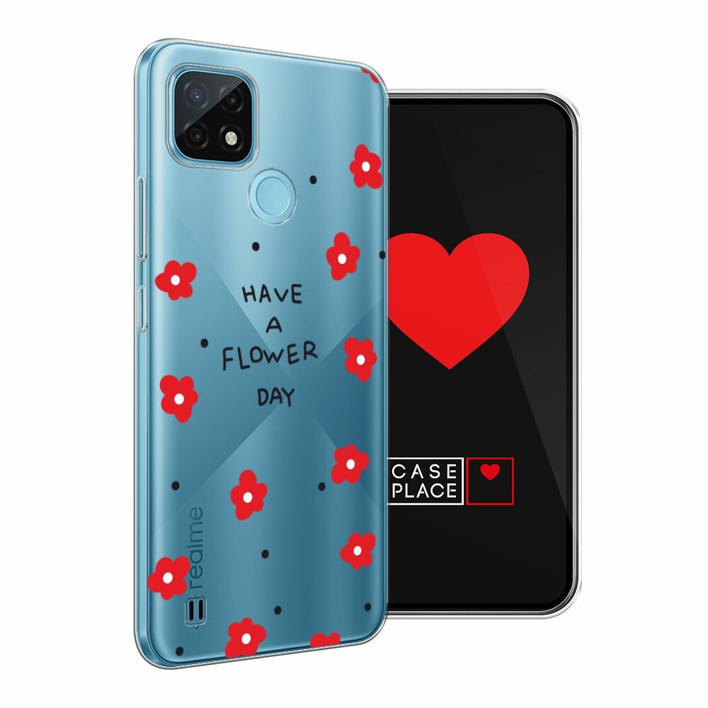 Чехол на Realme C21 / Реалми С21 с принтом "Have a flower day 2", прозрачный — фото 1