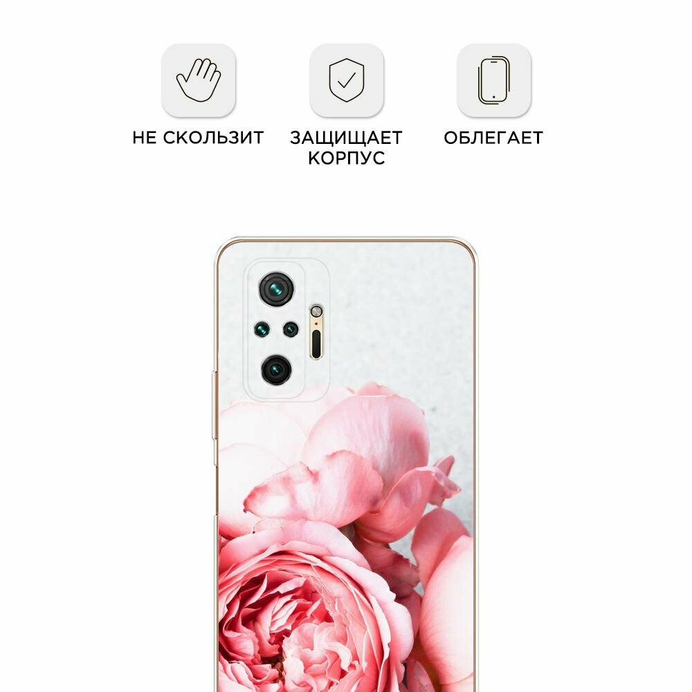 Чехол на Xiaomi Redmi Note 10 Pro / Сяоми Редми Нот 10 Pro с принтом "Пионы на белом" — фото 1