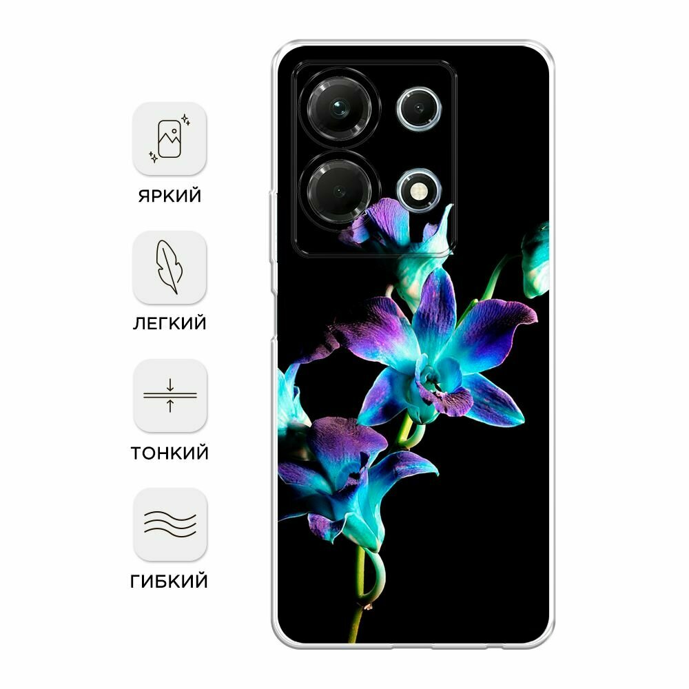 Чехол на Infinix Note 30 4G / Инфиникс Нот 30 4G с принтом "Синий цветок на черном" — фото 1