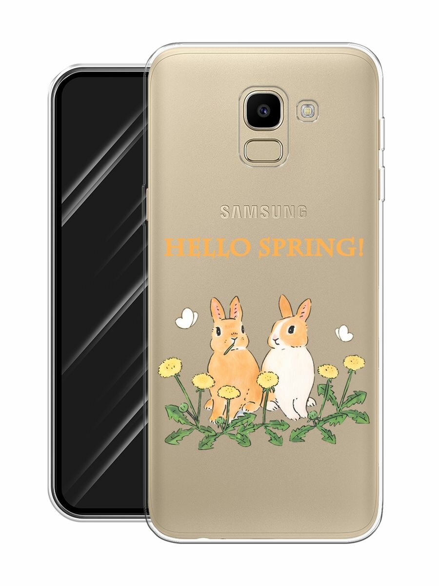 Чехол на Samsung Galaxy J6 2018 / Самсунг Галакси Джей 6 2018 с принтом "Весенние кролики", прозрачный — фото 1