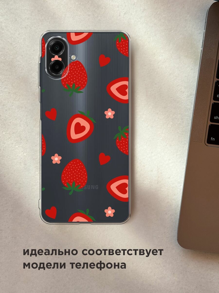 Чехол на Samsung Galaxy A07 / Самсунг А07 с принтом "Heart strawberries 2 - 14 февраля", прозрачный — фото 1