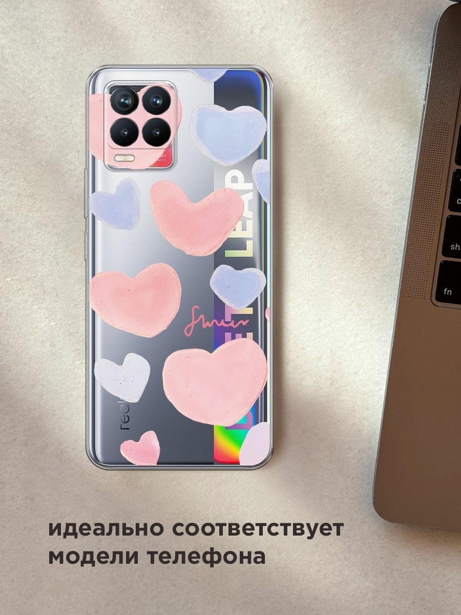 Чехол на Realme 8/8 Pro / Реалми 8/8 Про с принтом "Пастельные сердечки", прозрачный — фото 1