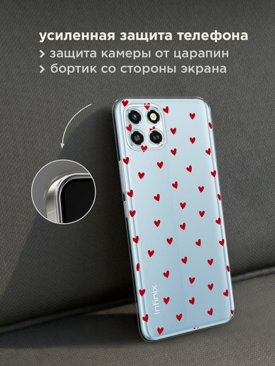 Чехол на Infinix SMART 6 HD / Инфиникс Смарт 6 HD с принтом "Red hearts", прозрачный — фото 1