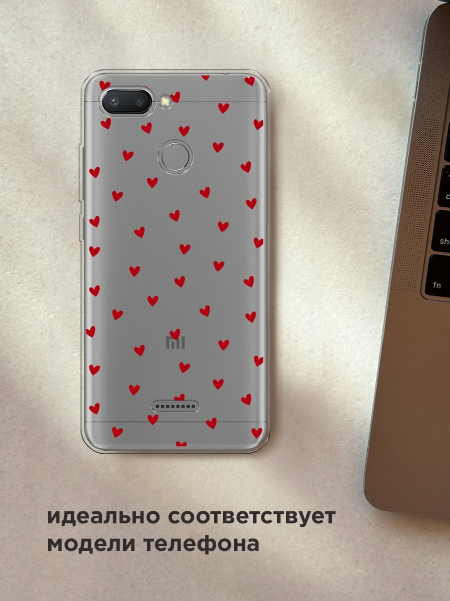 Чехол на Xiaomi Redmi 6 / Сяоми Редми 6 с принтом "Red hearts", прозрачный — фото 1