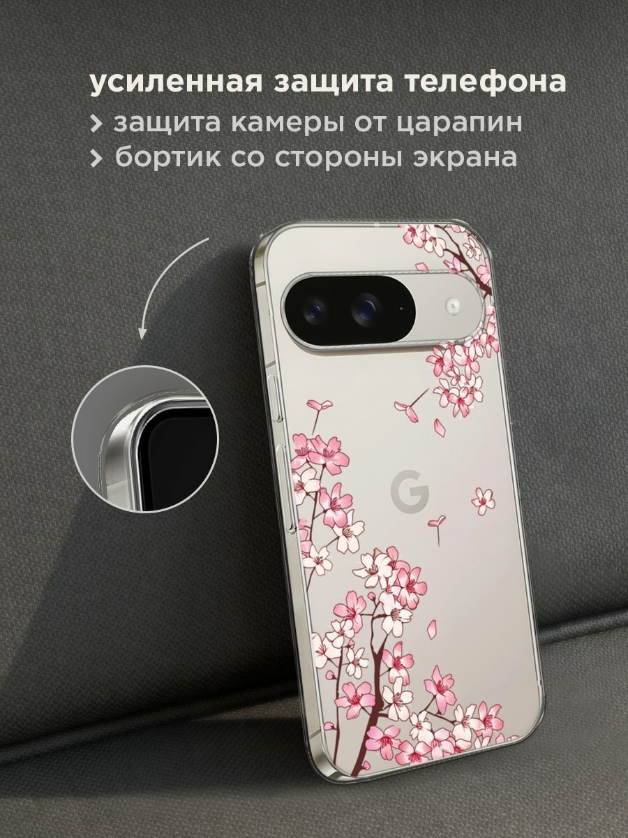 Чехол на Google Pixel 9 / Гугл Пиксель 9 с принтом "Ветви сакуры 1", прозрачный — фото 1