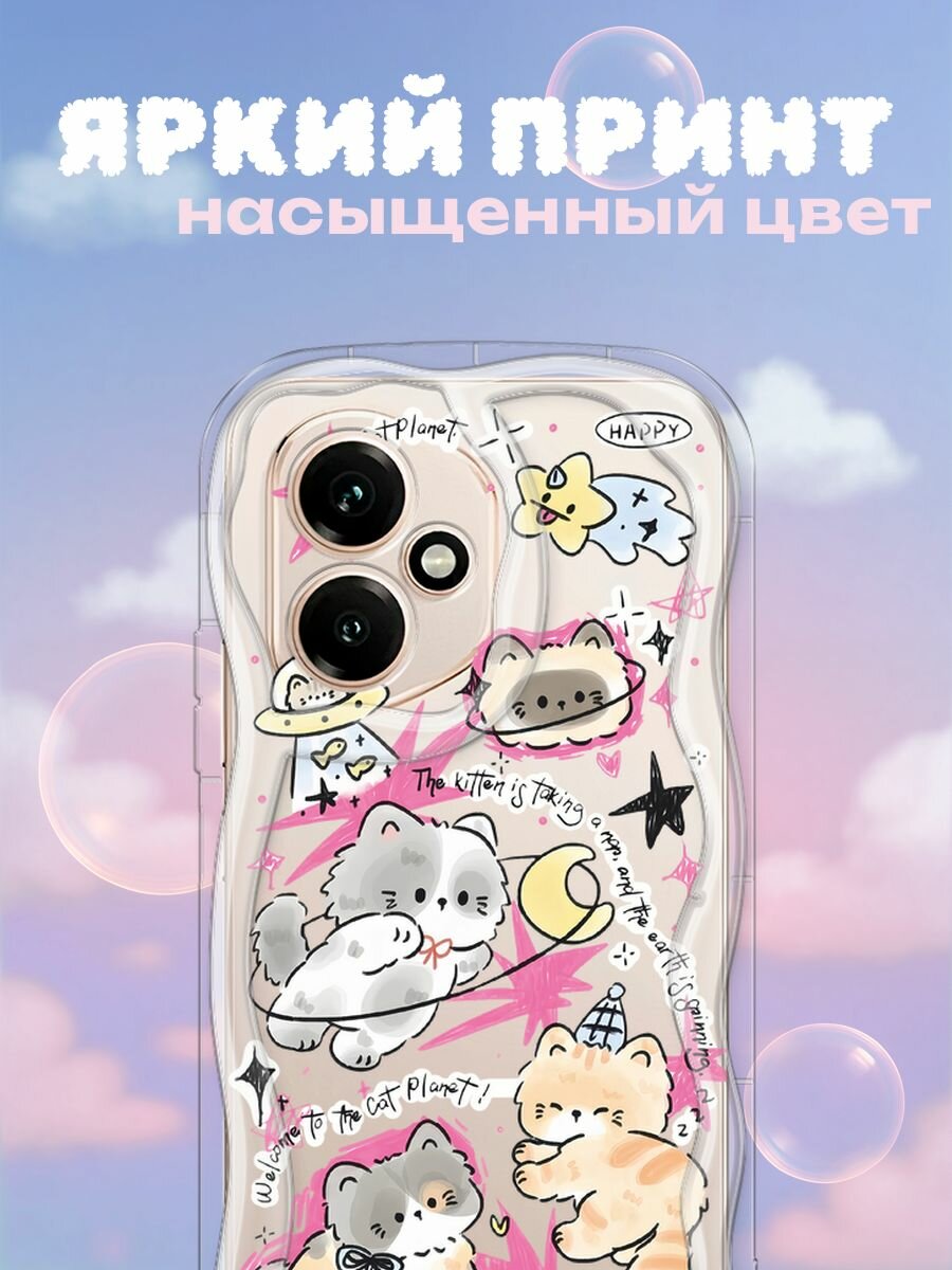 Чехол на Honor 400 / Хонор 400 с принтом "Космокотики", прозрачный — фото 1