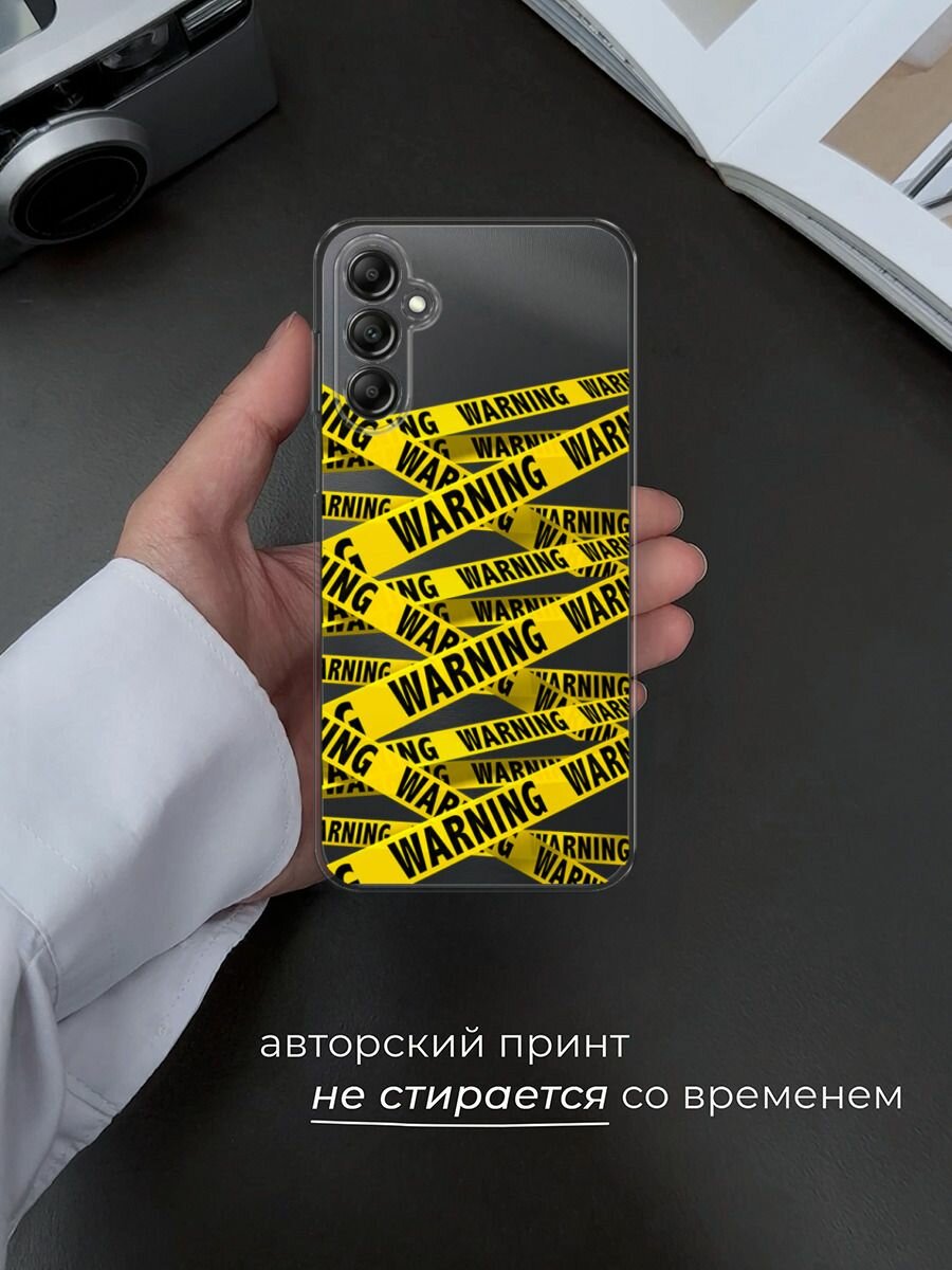 Чехол на Samsung Galaxy A15 / Самсунг А15 с принтом "Warning!", прозрачный — фото 1