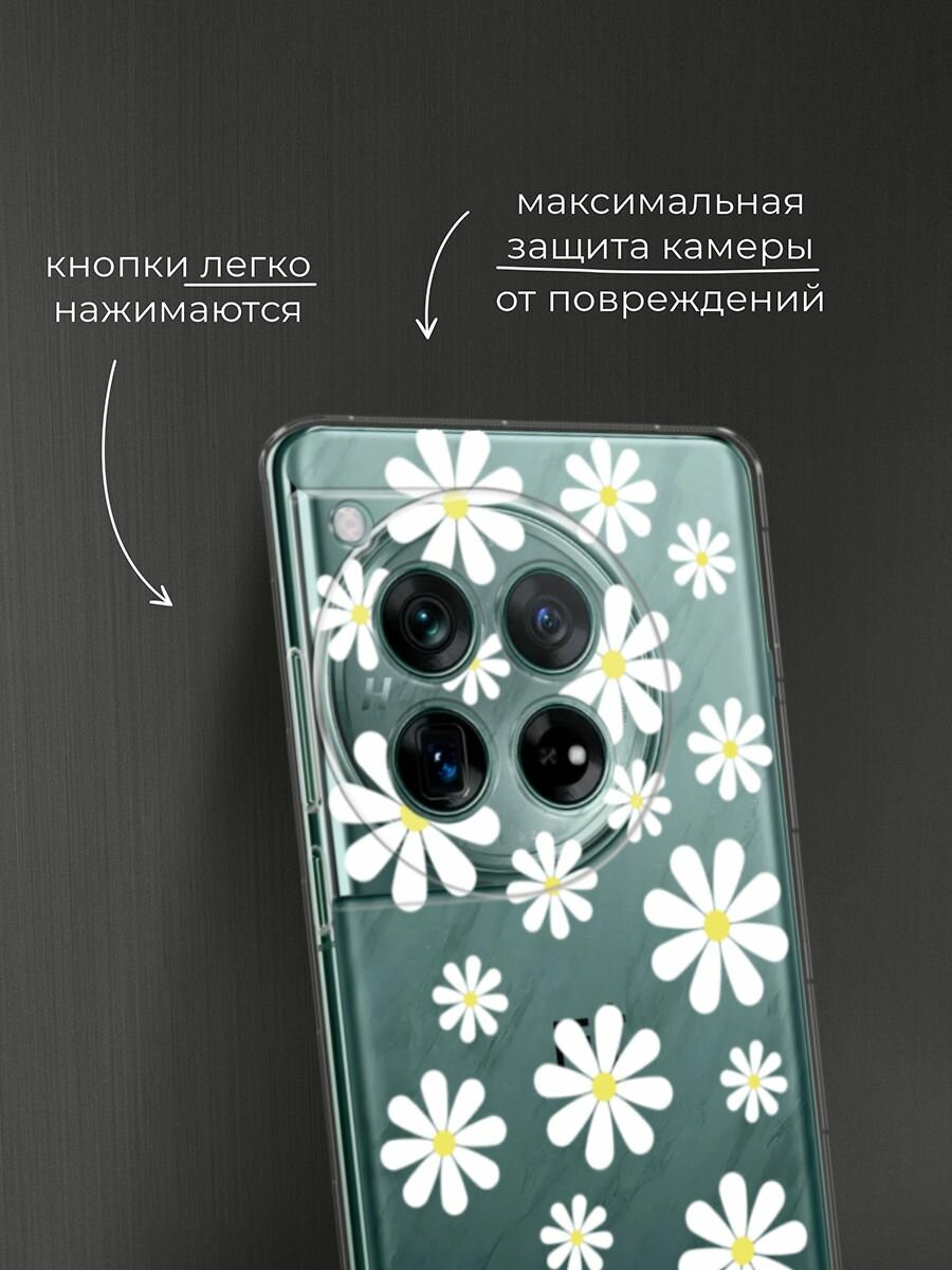 Чехол на OnePlus 12 / Ван Плас 12 с принтом "Большие ромашки", прозрачный — фото 1