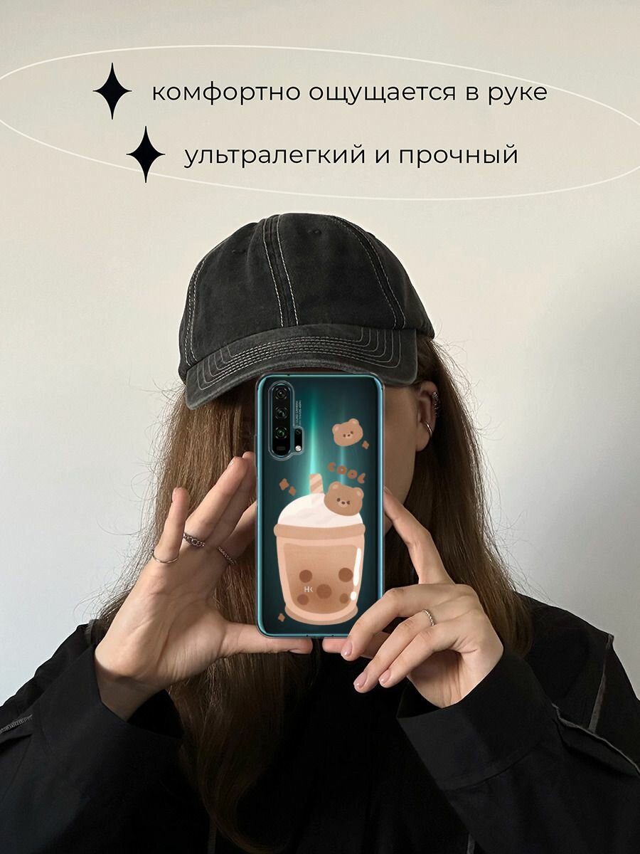 Чехол на Honor 20 Pro / Хонор 20 Про с принтом "Кофе 2", прозрачный — фото 1