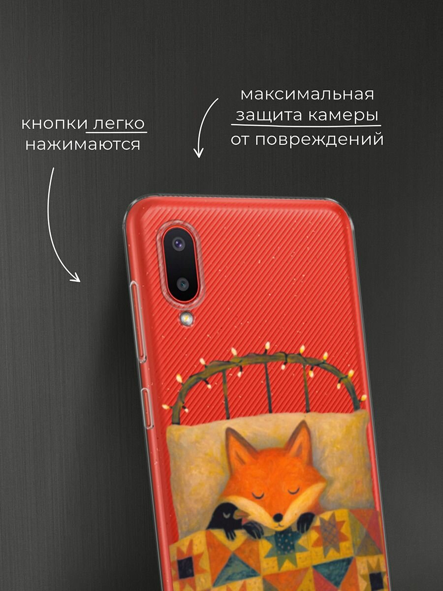 Чехол на Samsung Galaxy A02 / Самсунг Галакси А02 с принтом "Лисичка спит", прозрачный — фото 1