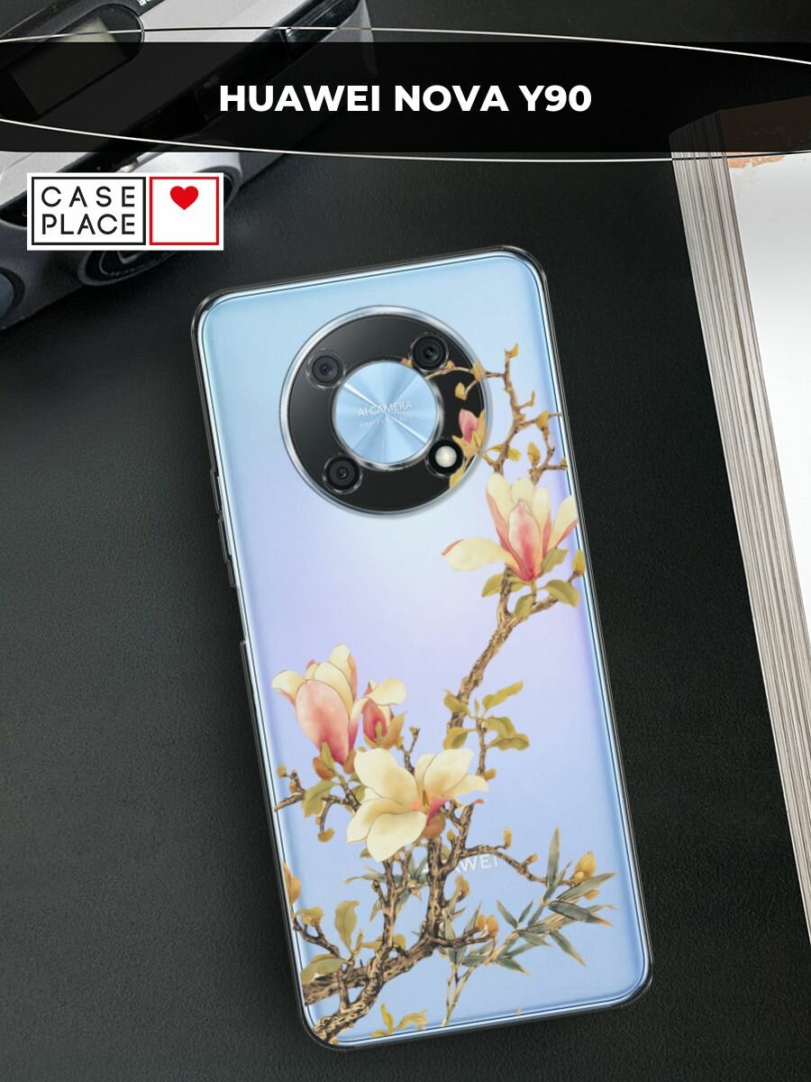 Чехол на Huawei Nova Y90 / Хуавей Нова 90 с принтом "Ветка с цветами", прозрачный
