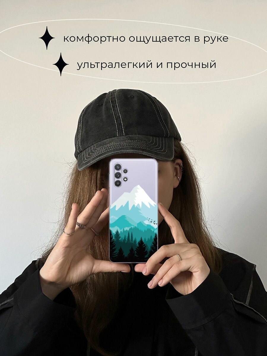 Чехол на Samsung Galaxy A32 / Самсунг Галакси А32 с принтом "Синяя снежная гора", прозрачный — фото 1