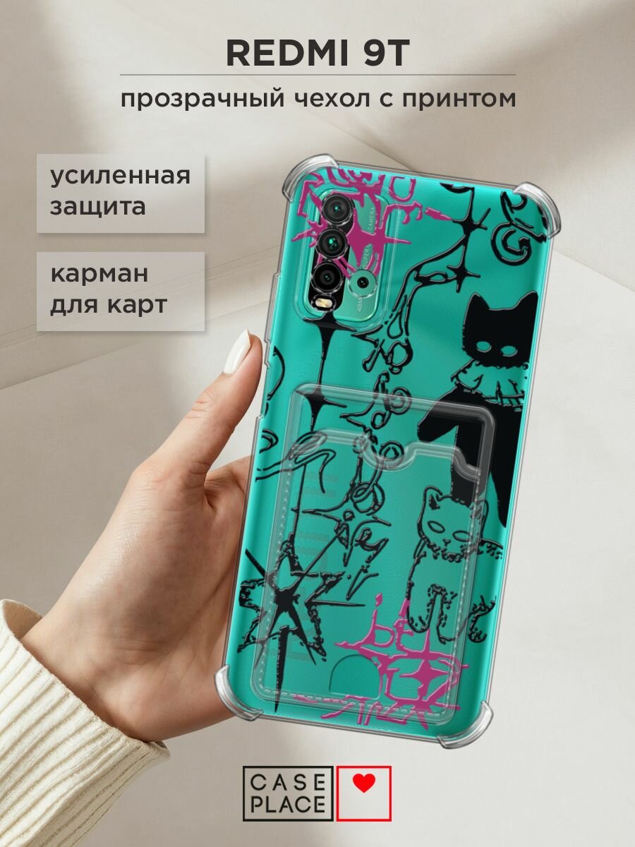 Чехол на Xiaomi Redmi 9T (Сяоми Редми 9Т) с картой и принтом "Готические котики"