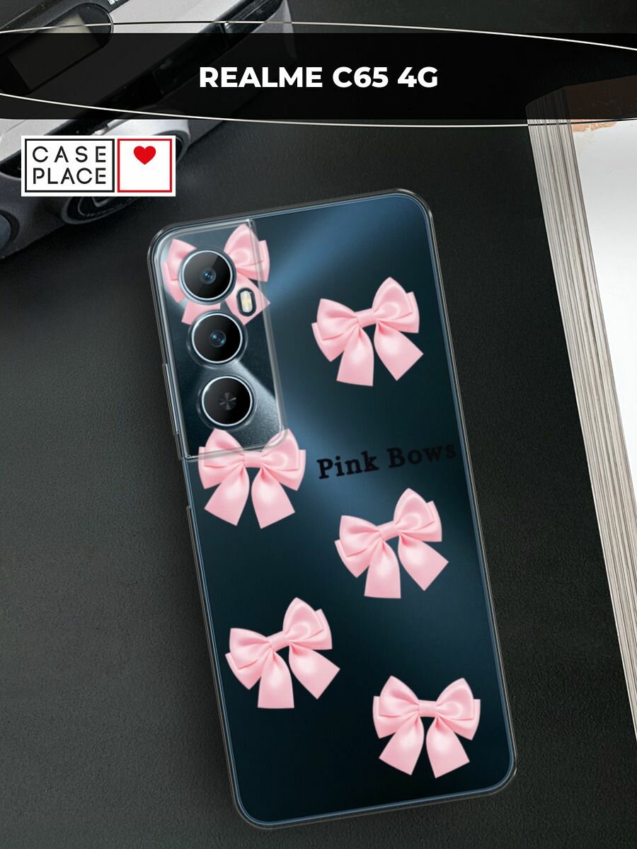 Чехол на Realme C65 / Реалми С65 с принтом "Pink Bows", прозрачный