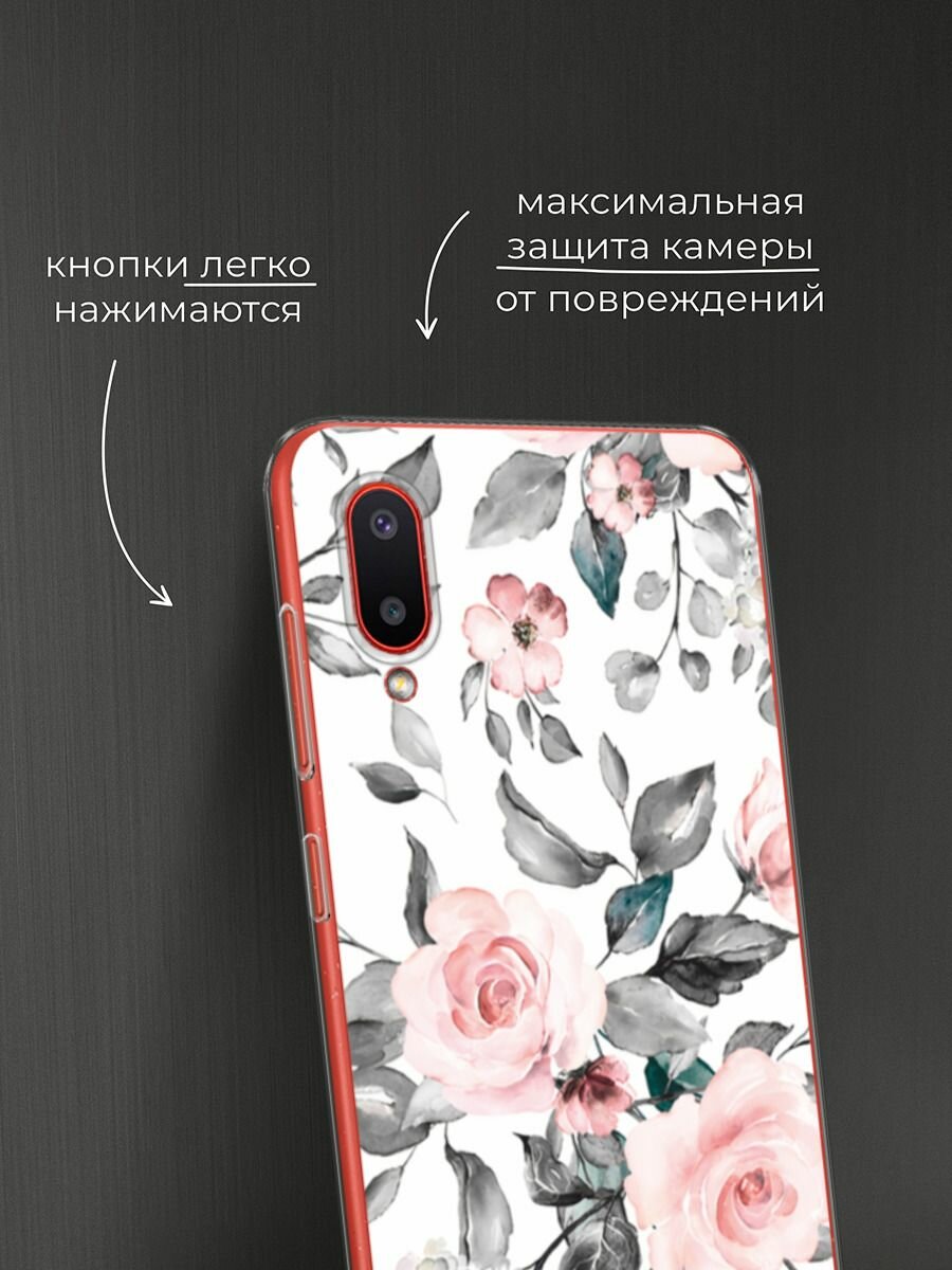 Чехол на Samsung Galaxy A02 / Самсунг Галакси А02 с принтом "Розы на белом" — фото 1