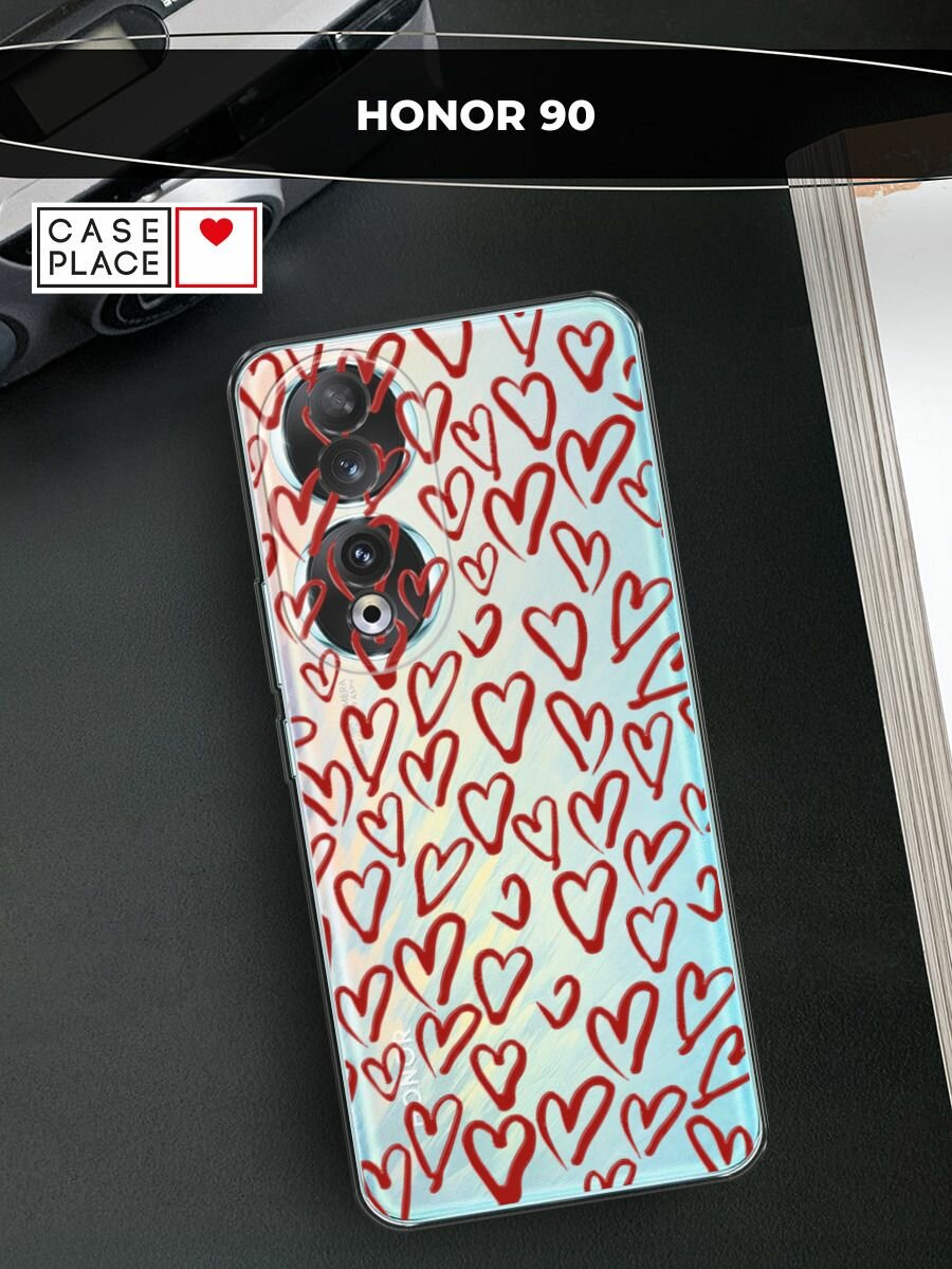 Чехол на Honor 90 / Хонор 90 с принтом "Легкие бордовые сердечки"