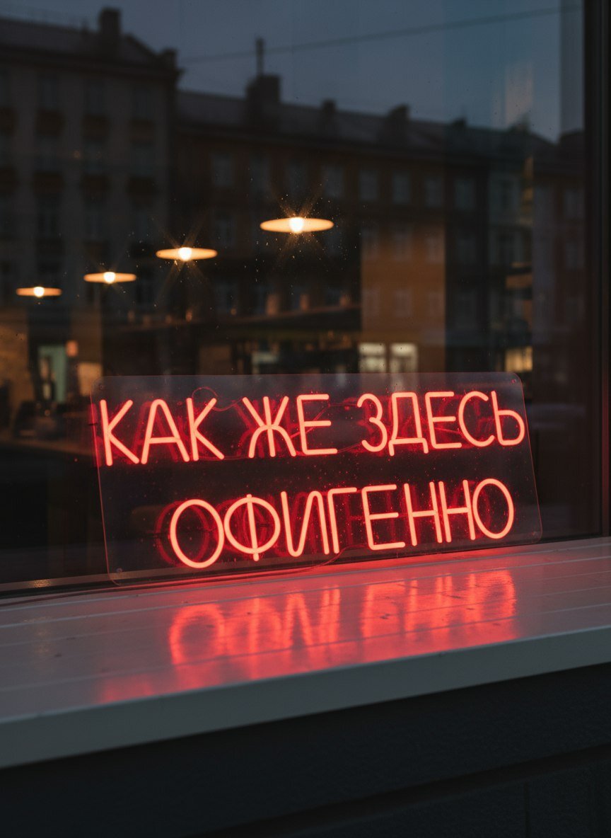 Светильник неоновый Как же здесь офигенно / надпись из неона / Размеры: 750х270 мм