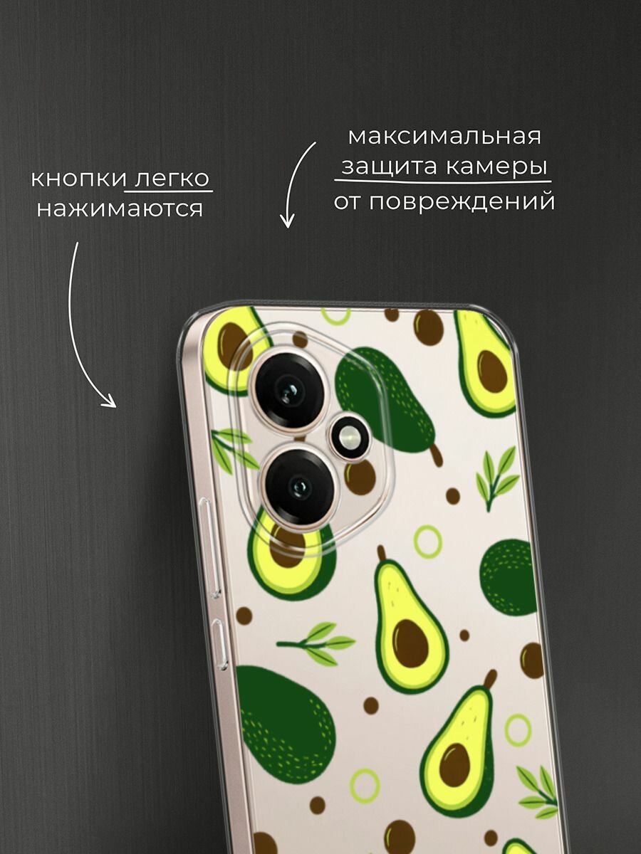 Чехол на Honor 400 / Хонор 400 с принтом "Авокадо паттерн", прозрачный — фото 1