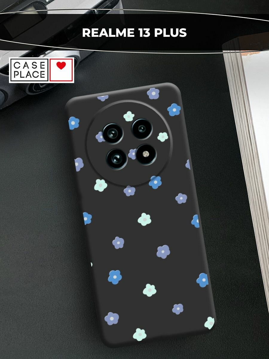 Чехол на Realme 13 Plus / Реалми 13 Плюс с принтом "Паттерн с синими цветочками 2"