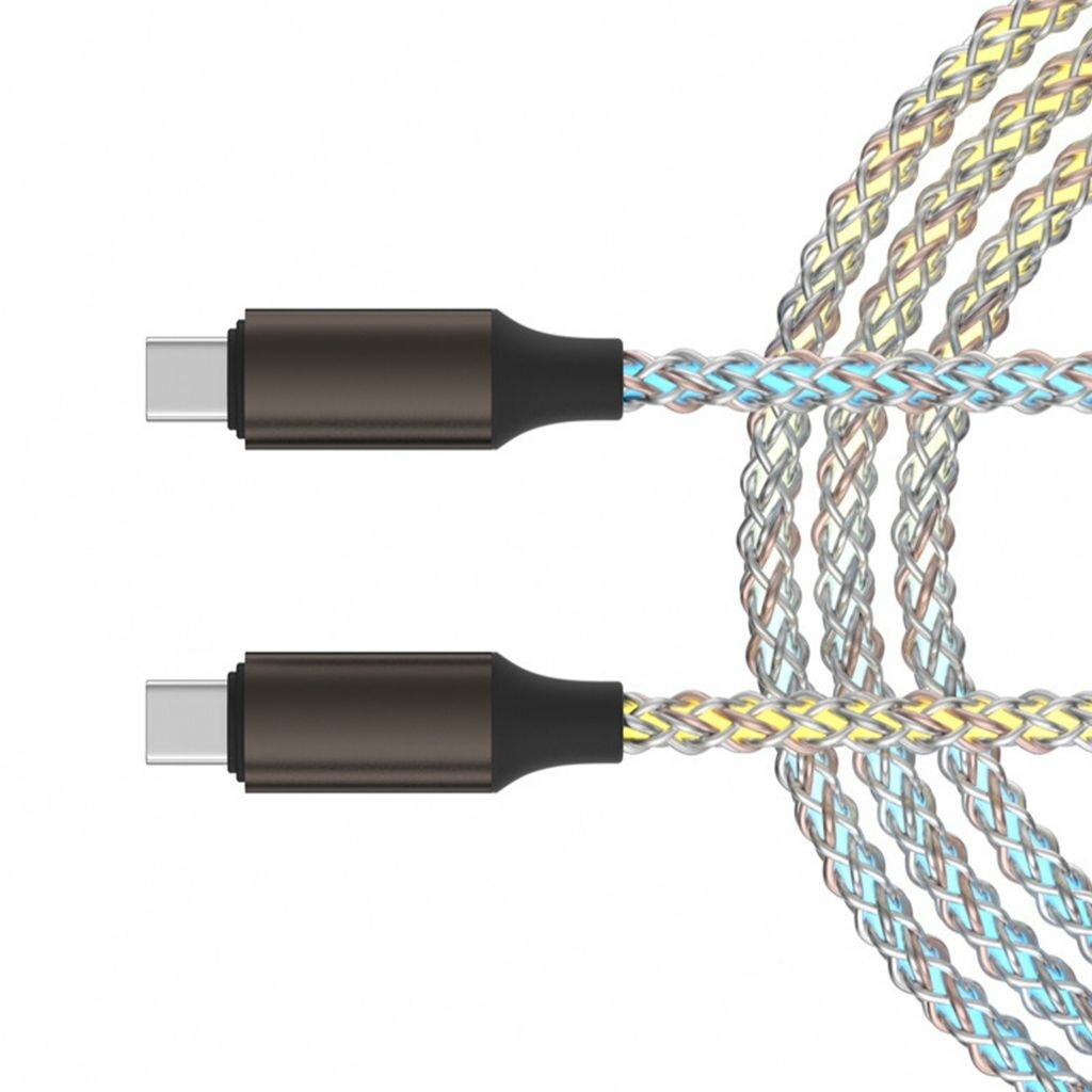 RGB светящийся кабель для передачи данных из алюминиевого сплава CtoC 60 Вт быстрая зарядка с перламутровым мешком