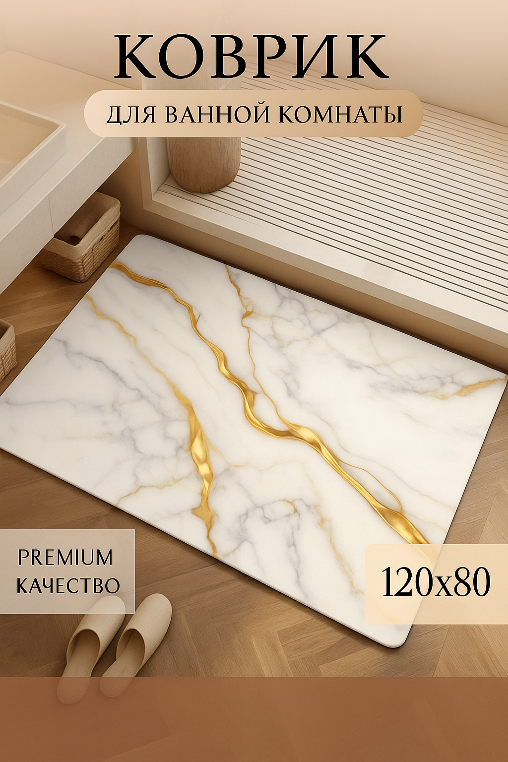 Коврик для ванной, противоскользящий, из искусственной кожи , 80 см x 120 см MRAMOR