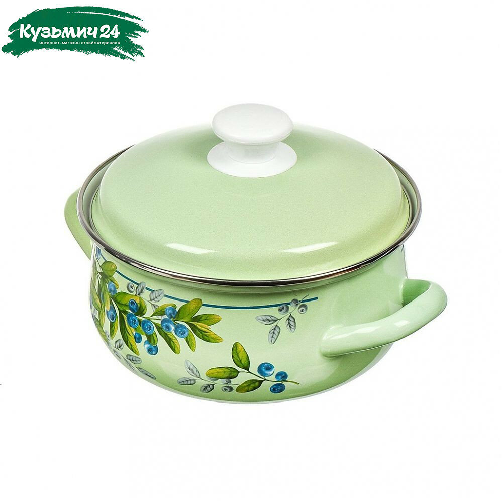 Кастрюля эмалированная Керчь Черника-1 с крышкой, салатовый, 1.5 л
